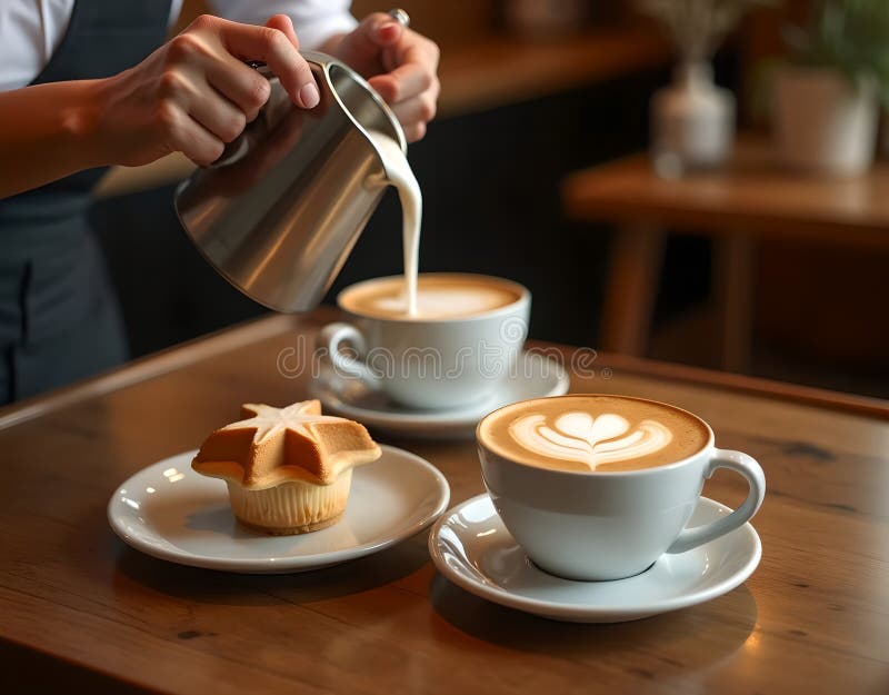 Latte Art Mastery: Crafting Beauty in Every Sip of Coffee Stock ...