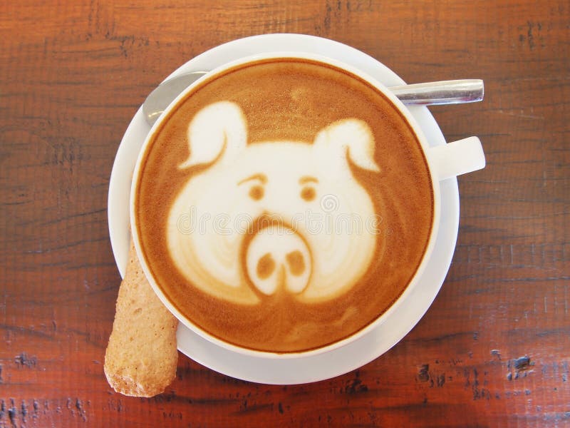 Latte Coffee art Pig Face stock image. Image of energy - 64271773
