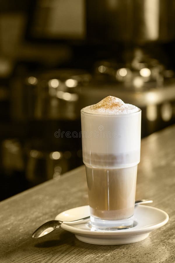 Latte Coffee or Caffe Latte in Tall Latte Glasses Stock Photo - Image ...