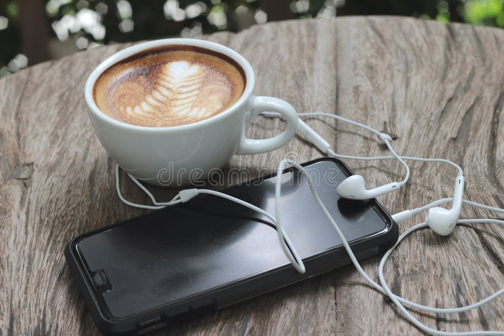 Latte Coffee in Cup and Smart Phones Stock Photo - Image of shop ...