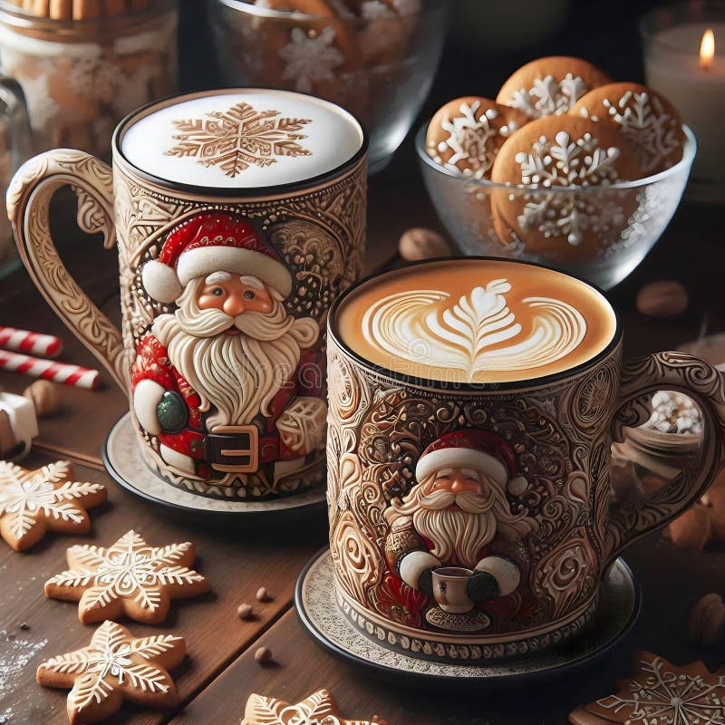 Latte Coffee with Santa Engraved Cup Stock Illustration - Illustration ...