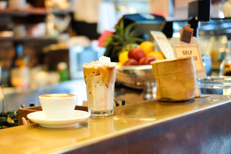 Latte Ice and Latte Hot are Ready To Served, Coffee Shop Stock Image ...
