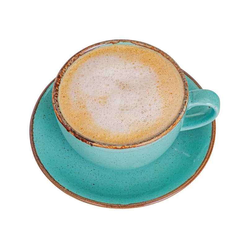 Latte in a Turquoise Cup with a Saucer. Aromatic Coffee Drink Isolate ...