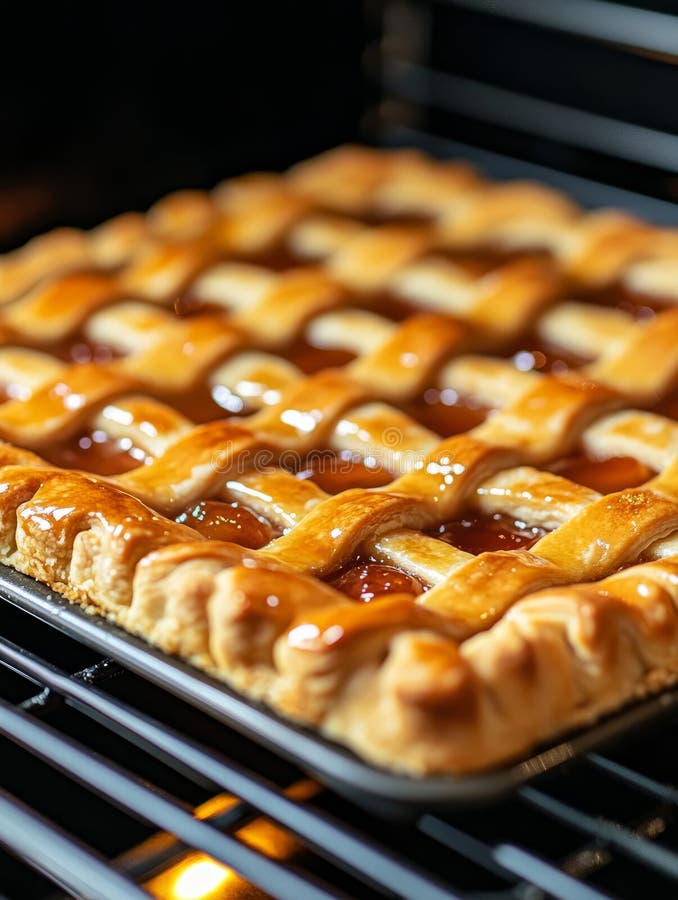 Lattice Crust Pie Baking in the Oven Stock Image - Image of baking ...