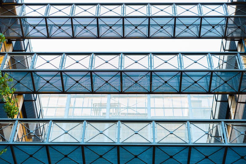 Lattice Metal Walkways between Two Modern Buildings Stock Photo - Image ...