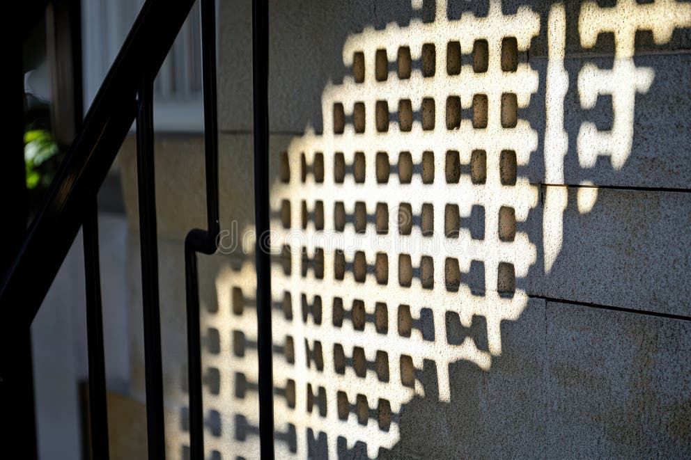 Lattice Shadows Cast on a Wall beside a Metal Gate Create a Striking ...