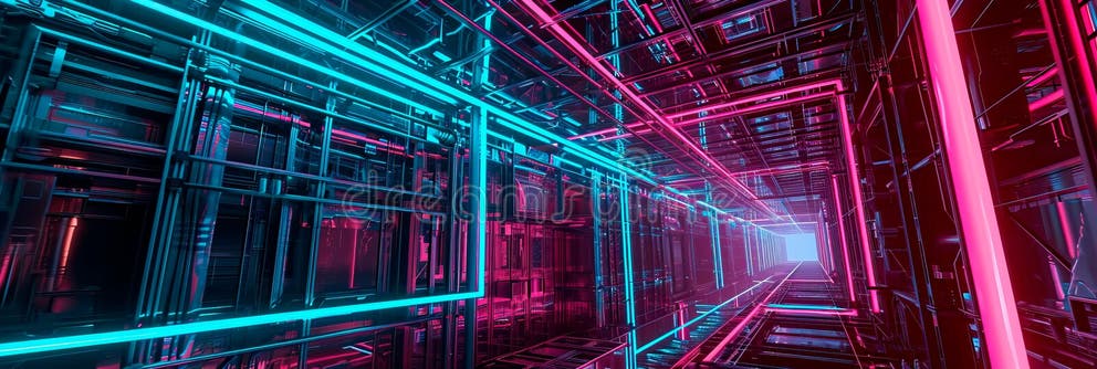 Lattice Structure with Intersecting Neon Lines Forming Complex Geometric Patterns . Generative ...