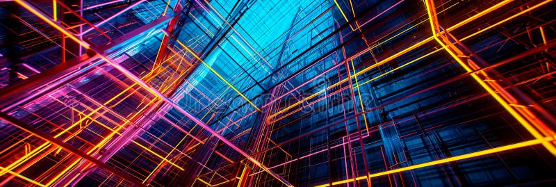 Lattice Structure with Intersecting Neon Lines Forming Complex Geometric Patterns . Generative ...