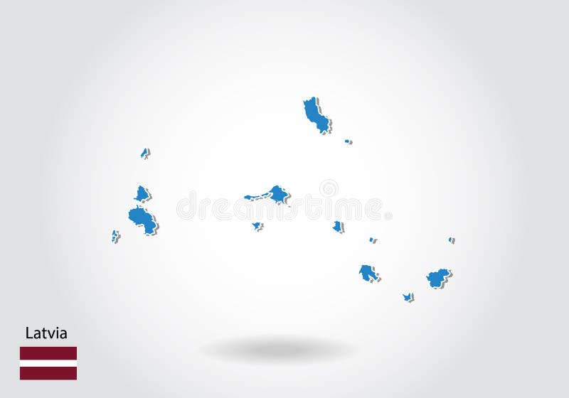 Latvia Map Design with 3D Style. Blue Latvia Map and National Flag ...