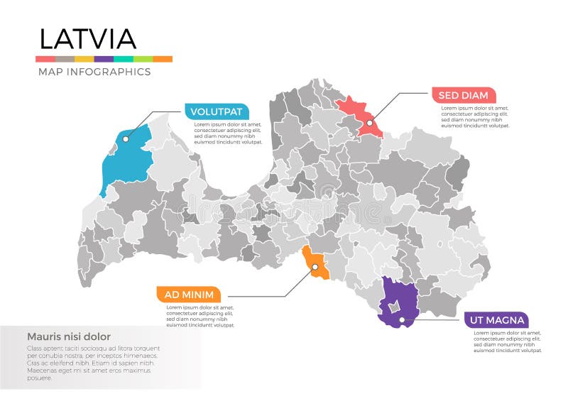 Latvia Map Infographics Vector Template with Regions and Pointer Marks ...