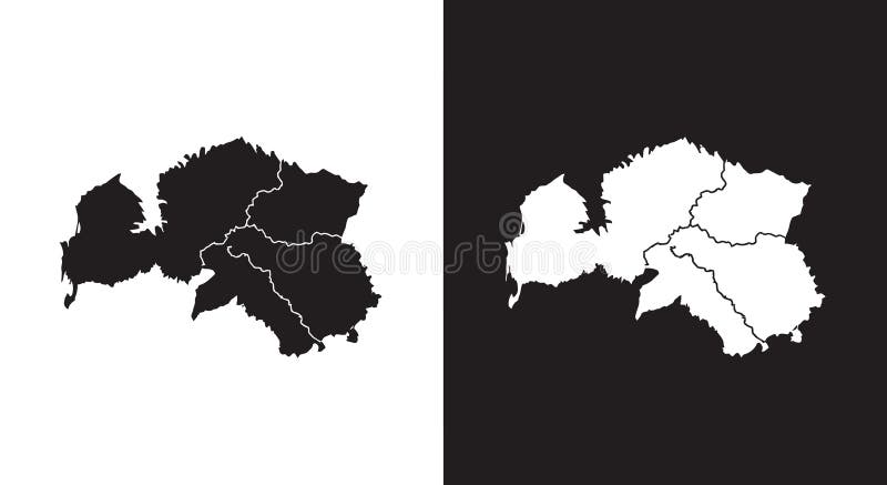Latvia Map Silhouette with Administrative Divisions - Black and White ...