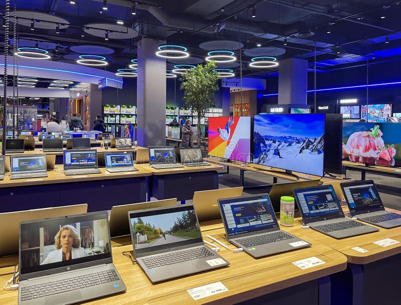 Showroom of Modern Electronics with New Generation Large TV-sets and ...