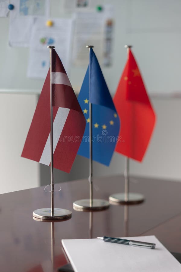 Flag Table Satin. Preparation for Sublimation. Flag on the Stand Stock ...