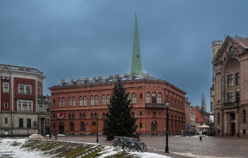 Latvian New Year Tree in Old Riga 1 Stock Photo - Image of urban, roof ...