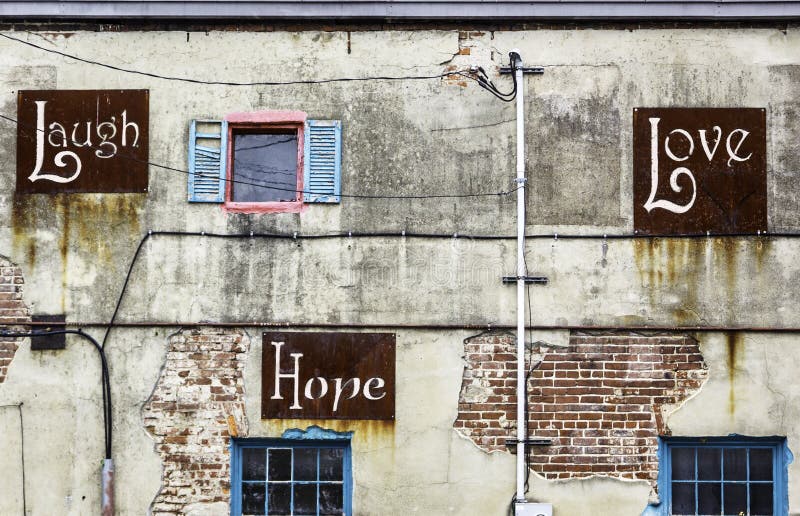 Laugh, Love, Hope stock image. Image of building, worn - 43112431