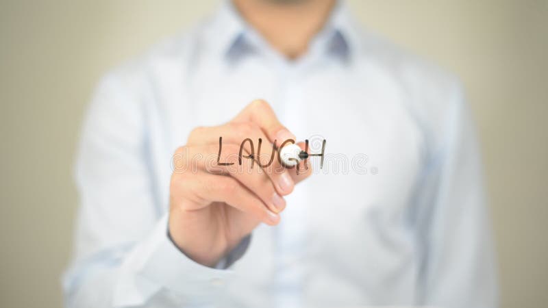 Laugh , Man Writing on Transparent Screen Stock Photo - Image of life ...