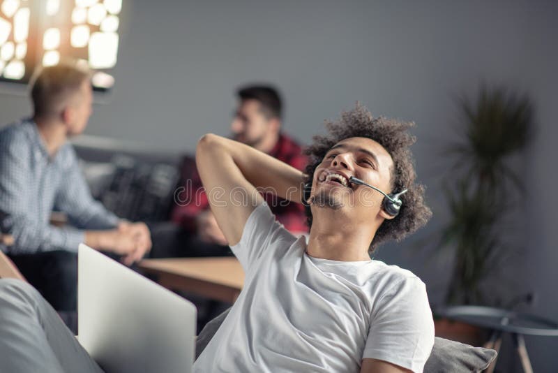 Laughing African American Hipster Software Developer at Computer at ...