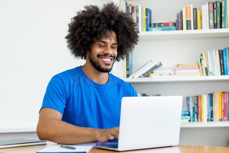 Laughing African American Software Engineer at Computer Stock Image ...