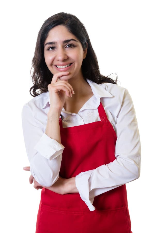 Laughing Waitress with Red Apron Stock Photo - Image of european, apron ...