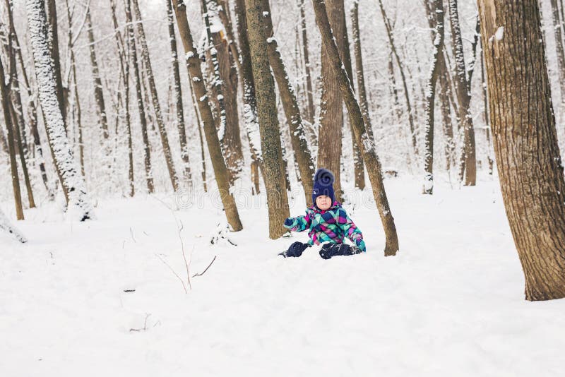 Laughing Baby Girl Lying in the Snow Stock Image - Image of park ...