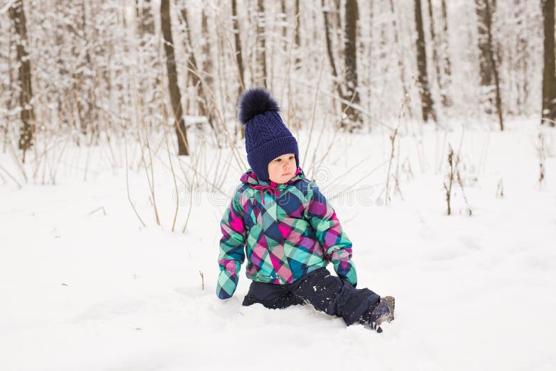 Laughing Baby Girl Playing in the Snow Stock Photo - Image of portrait ...