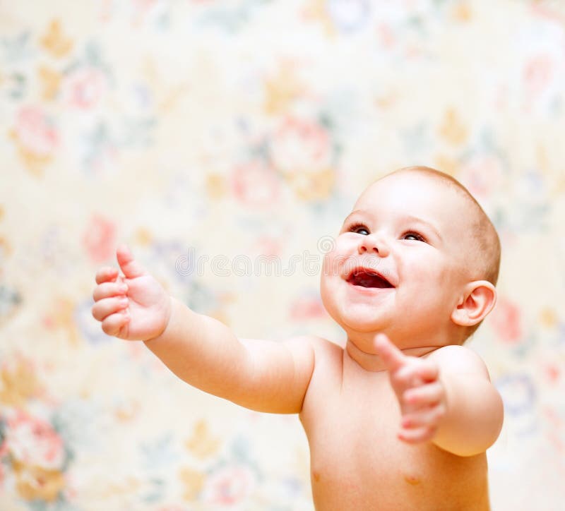 Laughing baby hands up stock photo. Image of caucasian - 28854764