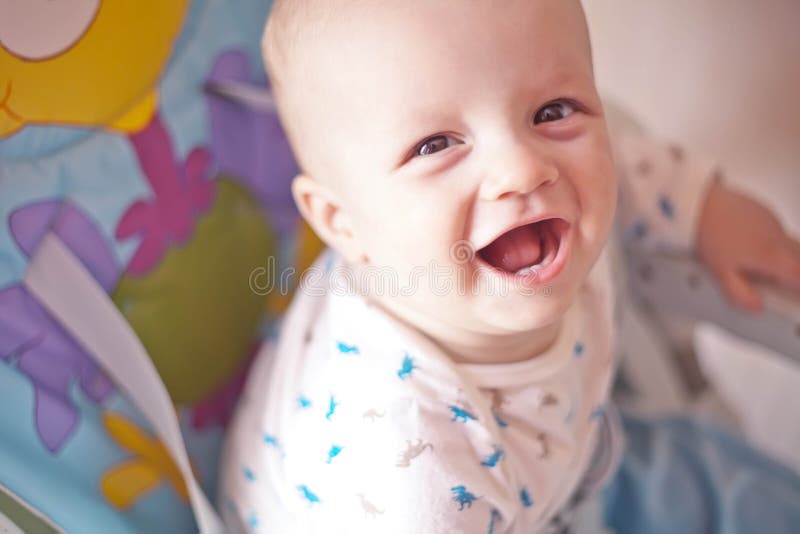 Laughing Baby Showing First Milk Tooth Stock Image - Image of cheerful ...