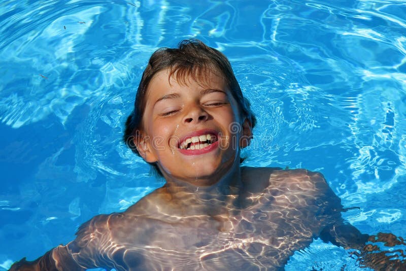 Laughing Boy Having Fun in Swimming Pool Stock Image - Image of health ...