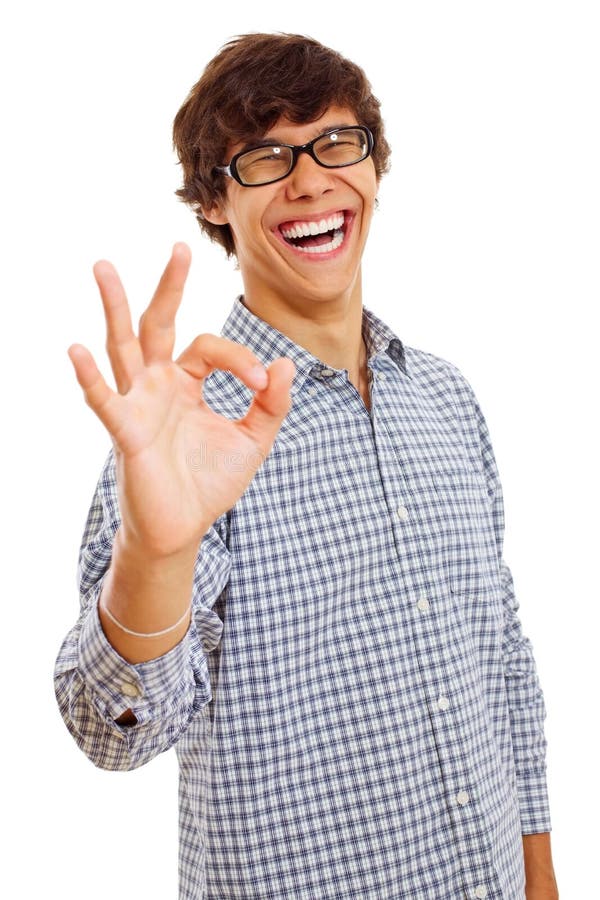 Laughing Boy Showing Ok Sign Stock Image - Image of background, mixed ...