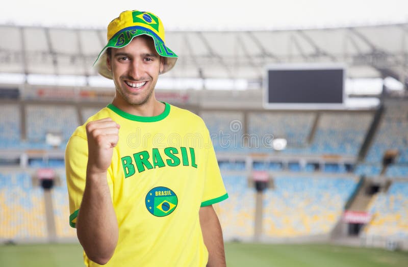 Laughing Brazilian Soccer Fan at Stadium Stock Image - Image of ...