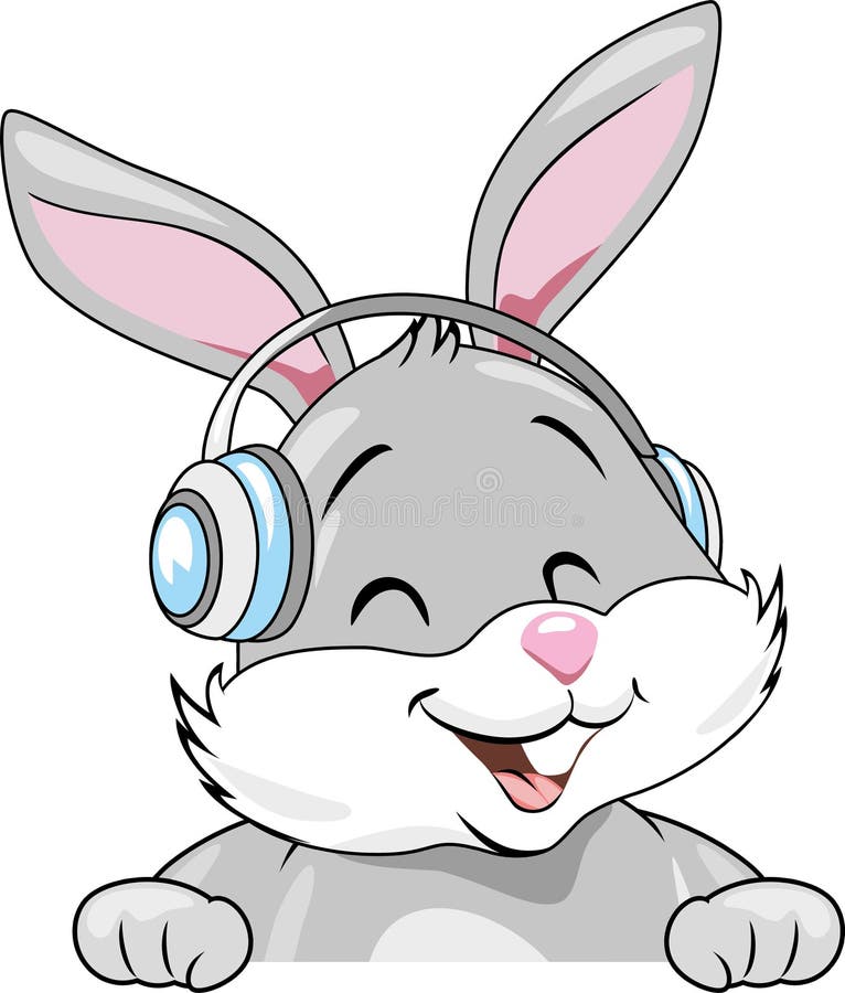 Laughing Bunny in Headphones Stock Vector - Illustration of cheerful ...