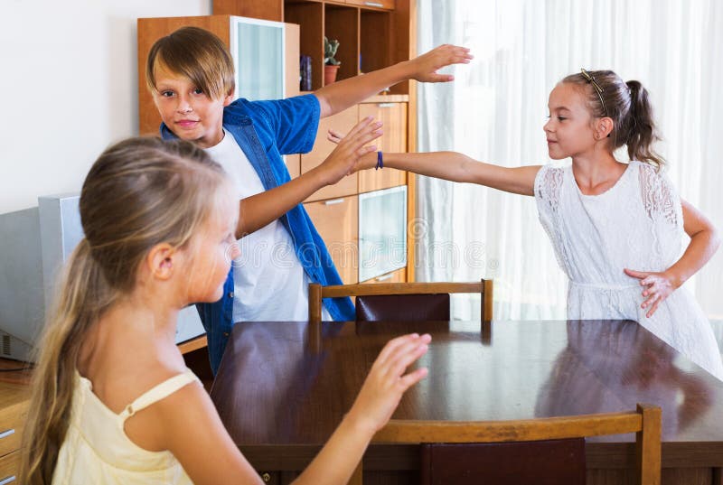 Laughing Child Chasing Other Kids To Tag Stock Photo - Image of room ...