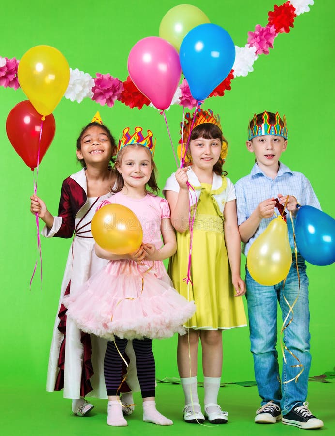 Big Group of Happy Children with Balloons Stock Photo - Image of ...