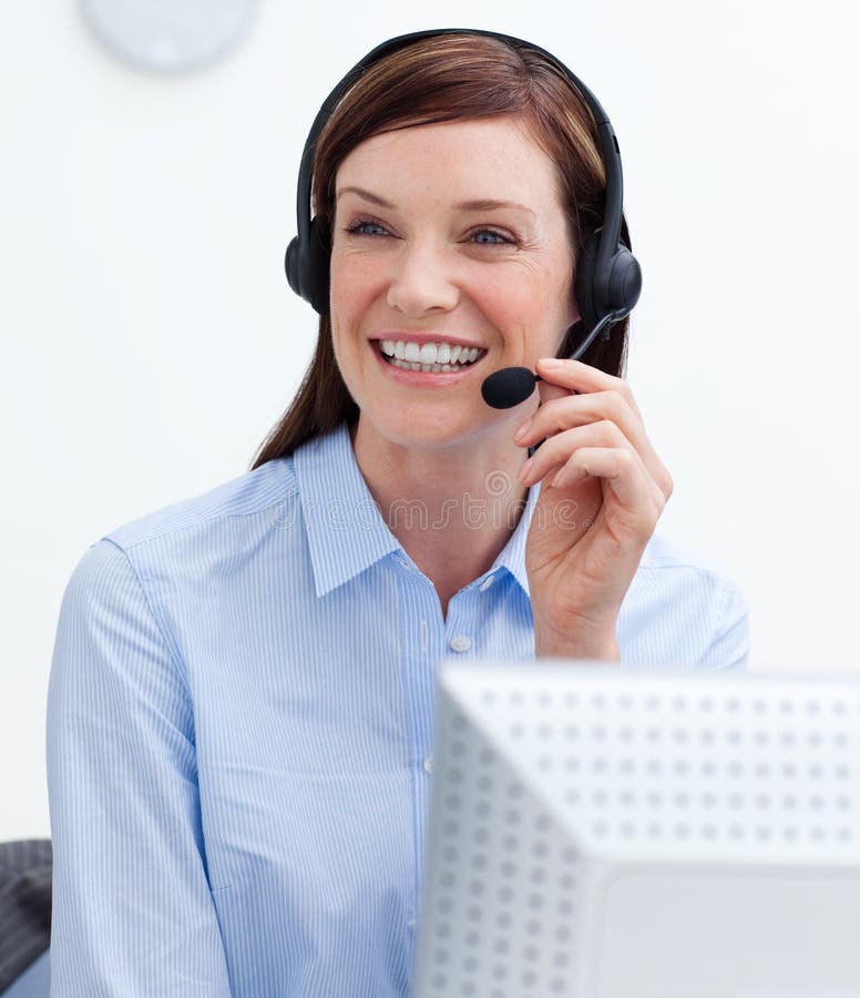 Laughing Customer Service Agent with Headset on Stock Photo - Image of ...