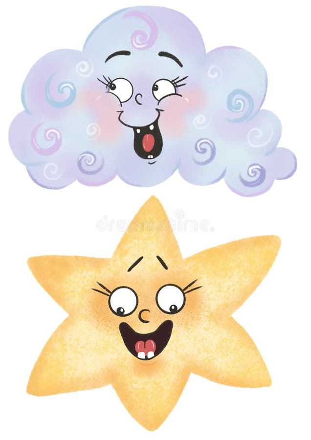 Chubby Cloud and Smiling Star Stock Illustration - Illustration of ...