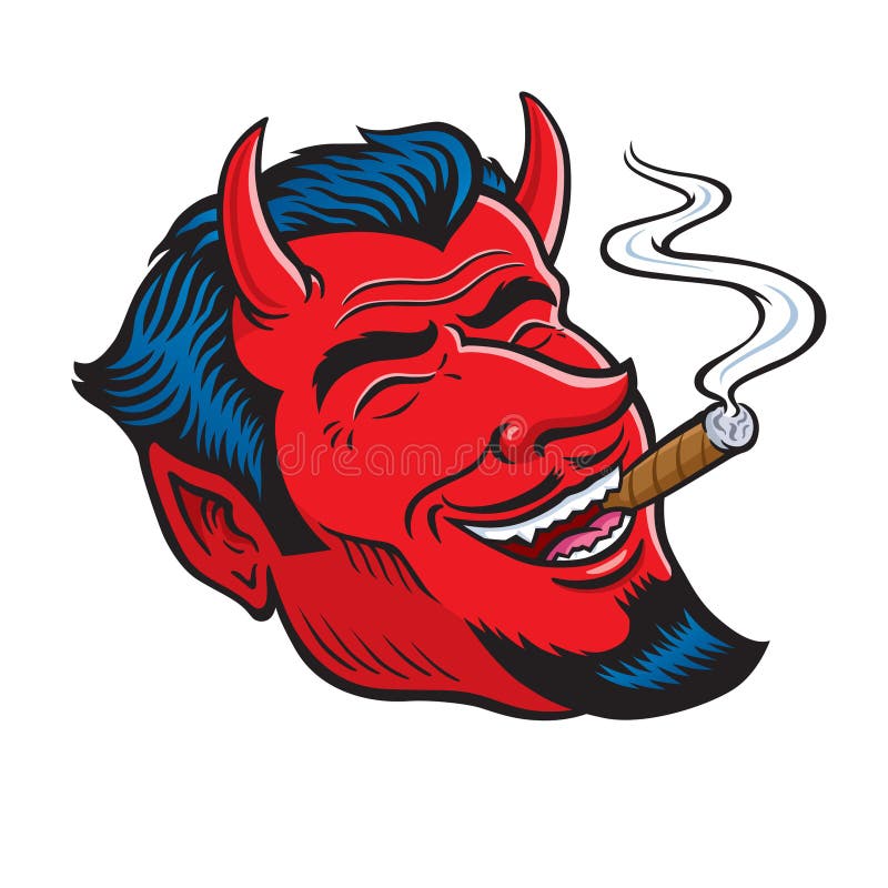 Laughing Devil Face Smoking Cigar Stock Illustration - Illustration of ...
