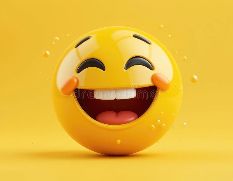 Laughing Emoji with Tears of Joy Floating on a Yellow Background Stock ...