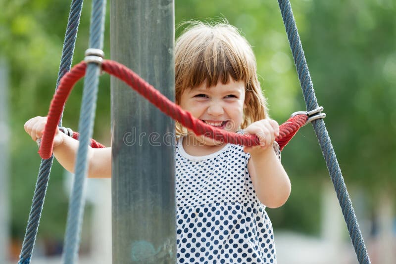 Laughing Girl Climbing at Ropes Stock Image - Image of active, playful ...