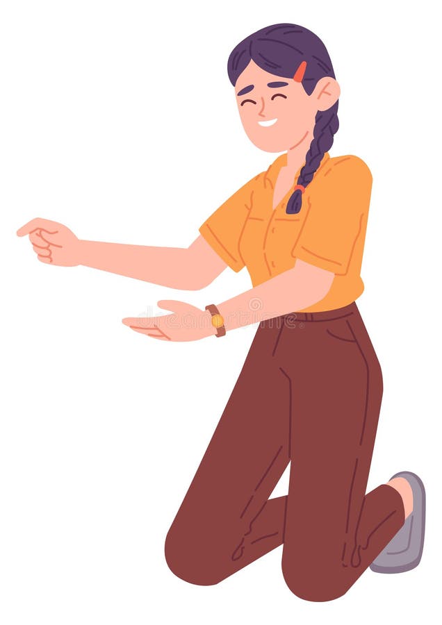 Laughing Girl with Open Hands Take or Lift Something Stock Illustration ...