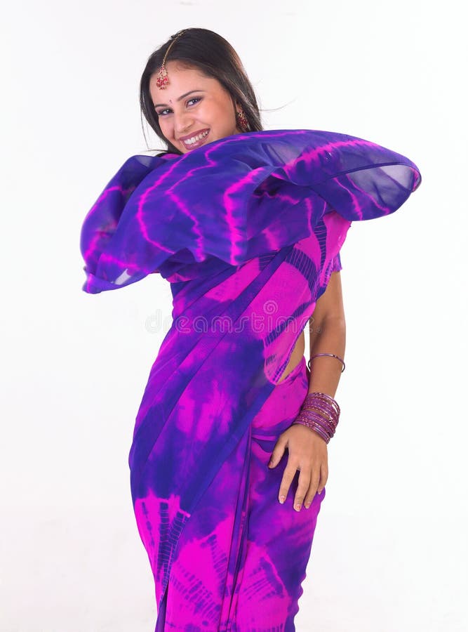 Laughing Indian Girl with Sari Stock Image - Image of cosmetics, hand ...