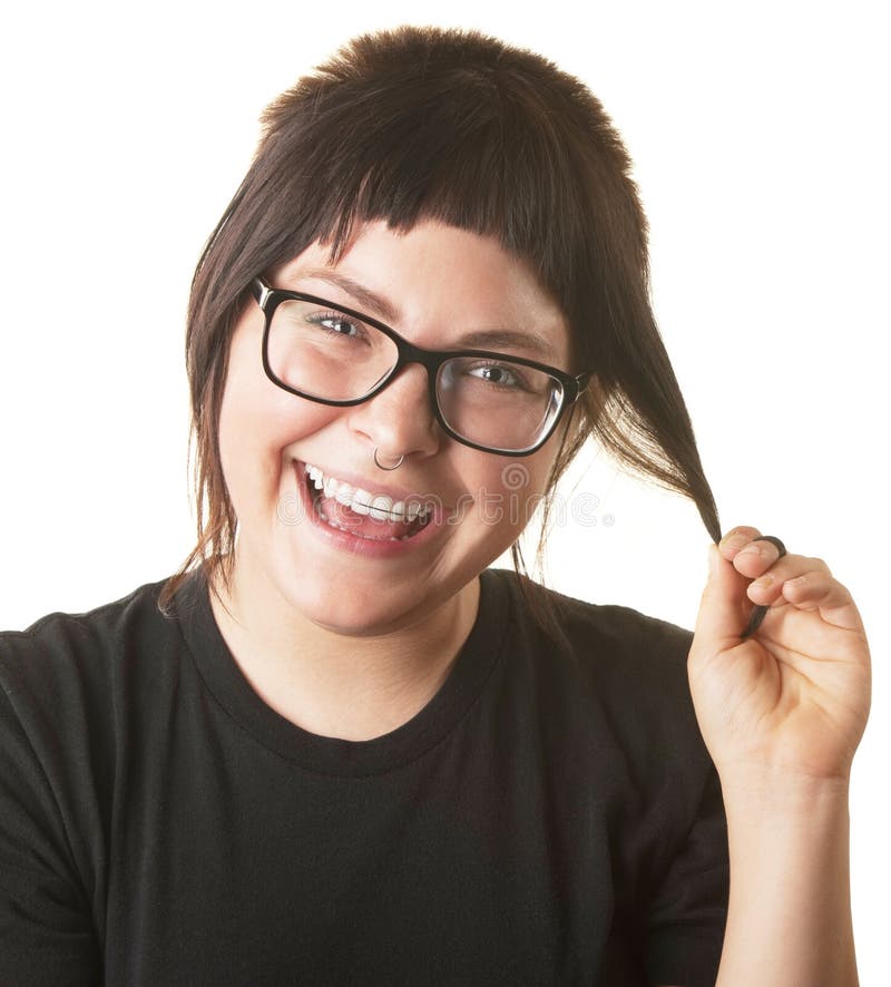 Laughing Lady Playing with Hair Stock Photo - Image of black, cheerful ...