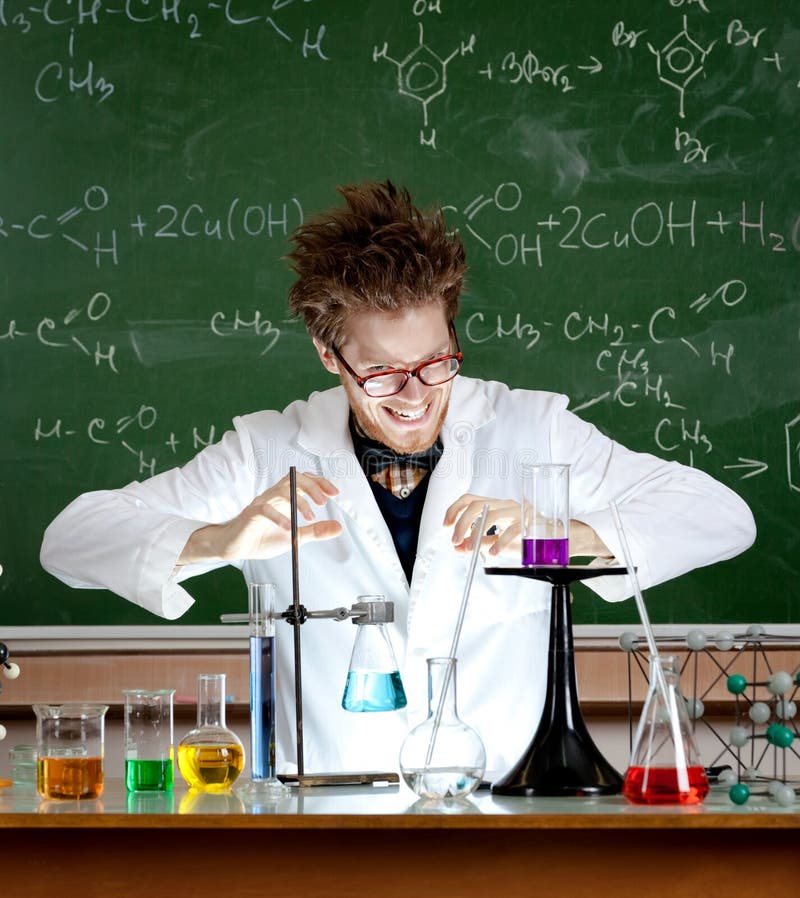 Laughing Mad Professor Combines Some Liquids Stock Photo - Image of ...