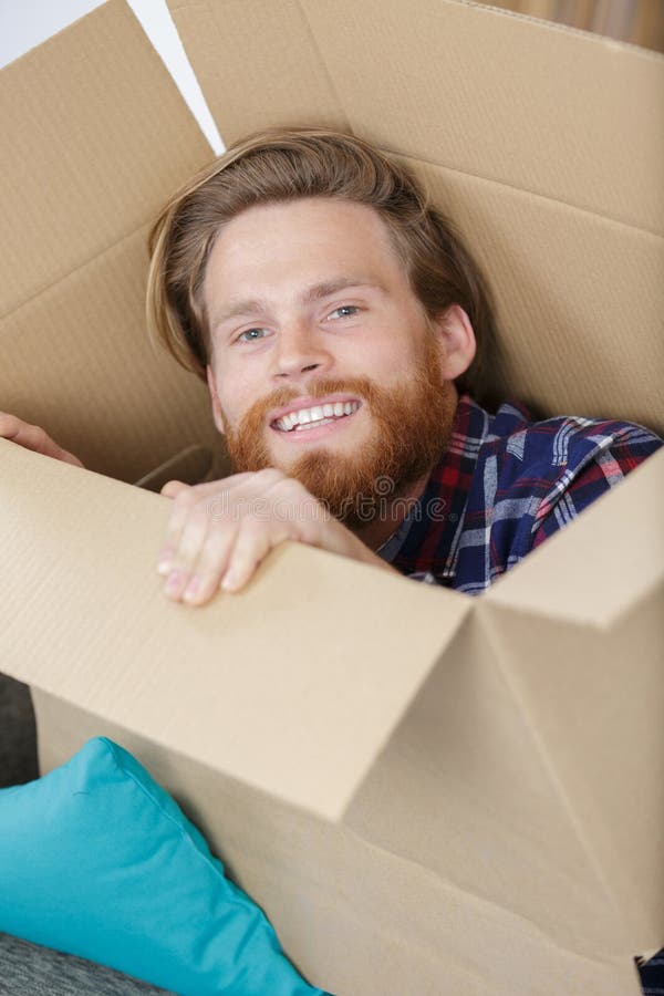 Laughing Man Inside Carboard Box Stock Image - Image of happy, package ...