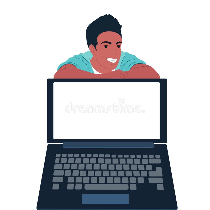 Laughing Man with Laptop.Video Call .Color Flat Vector Illustration ...