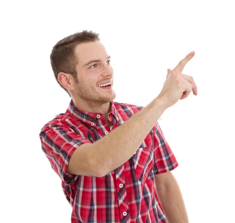 Laughing Man Pointing at Something Stock Image - Image of hand, alone ...
