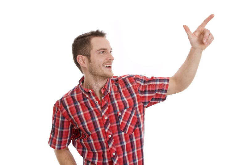Laughing Man Pointing at Something Stock Photo - Image of facial ...