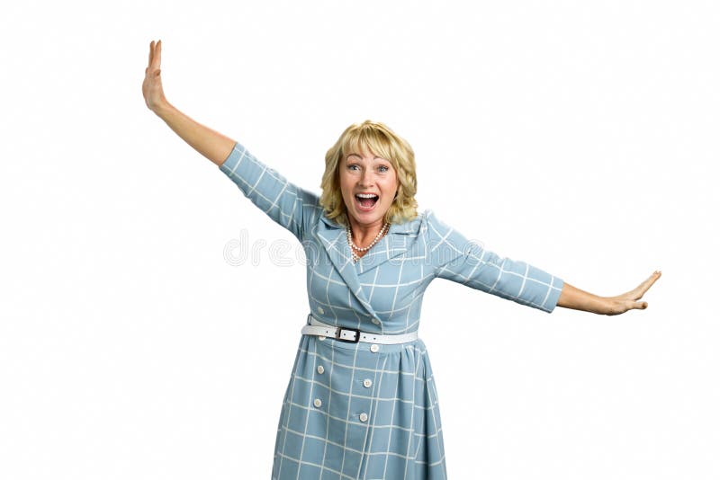 Laughing Mature Woman Posing On White Background Stock Image Image