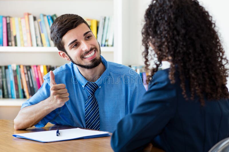 Laughing Mexican Businessman at Job Interview Stock Image - Image of ...