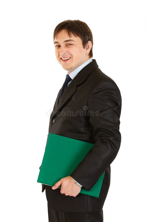 Laughing Businessman Showing Victory Gesture Stock Photo - Image of ...