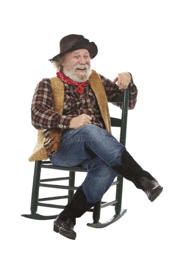 Laughing Old Cowboy Sits in Rocking Chair Stock Image - Image of ...